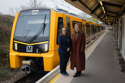 New Metro train carrying passengers arrives at Newcastle Airport for ...